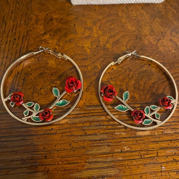 Jewelry | Rose Flower Hoop Earrings Inspired Bt The Enchanted Rose ...